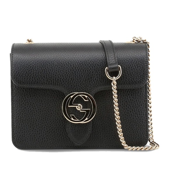 Gucci | Bags | Gucci Interlocking Gg Bag In Black Grained Calf Leather ...